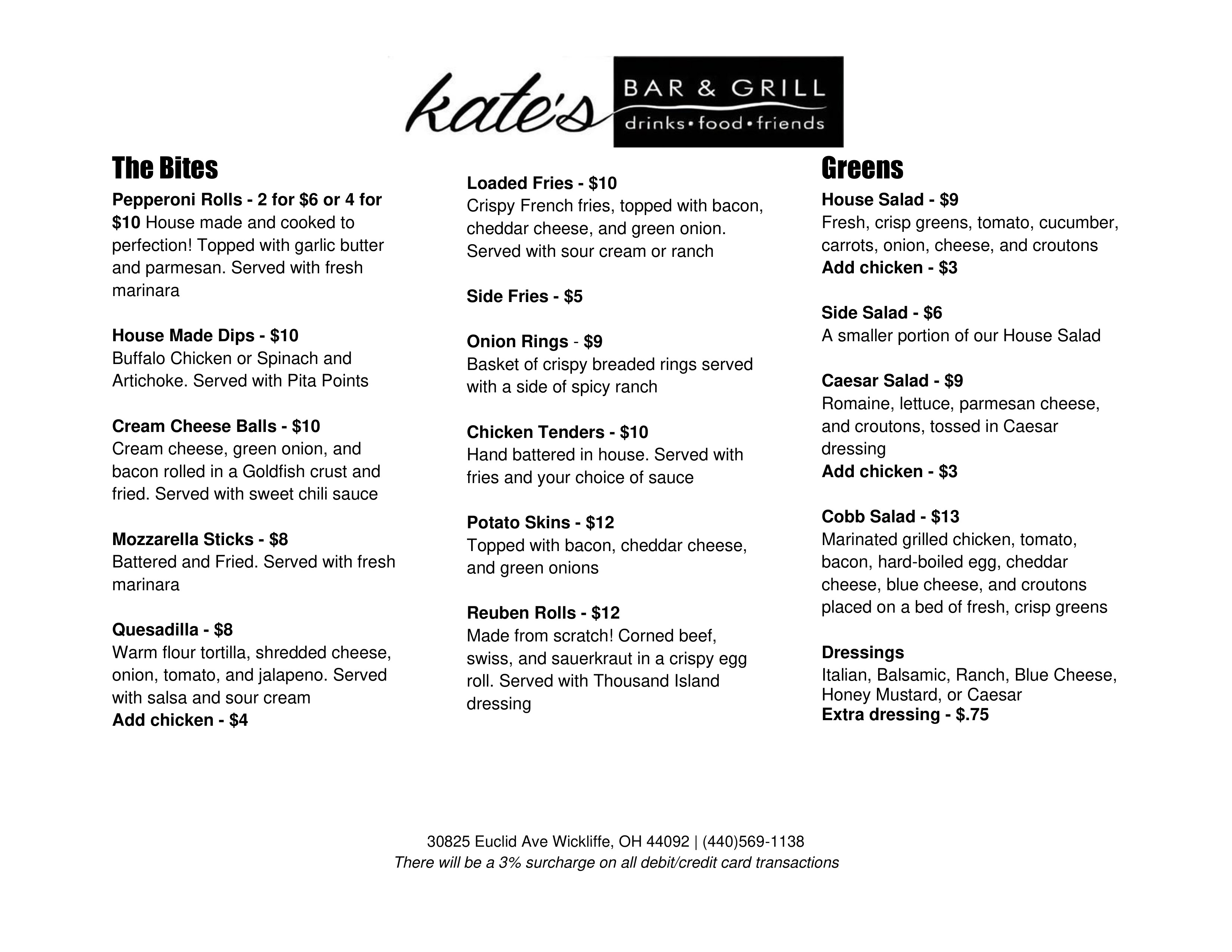 Menu – Kate's Bar & Grill