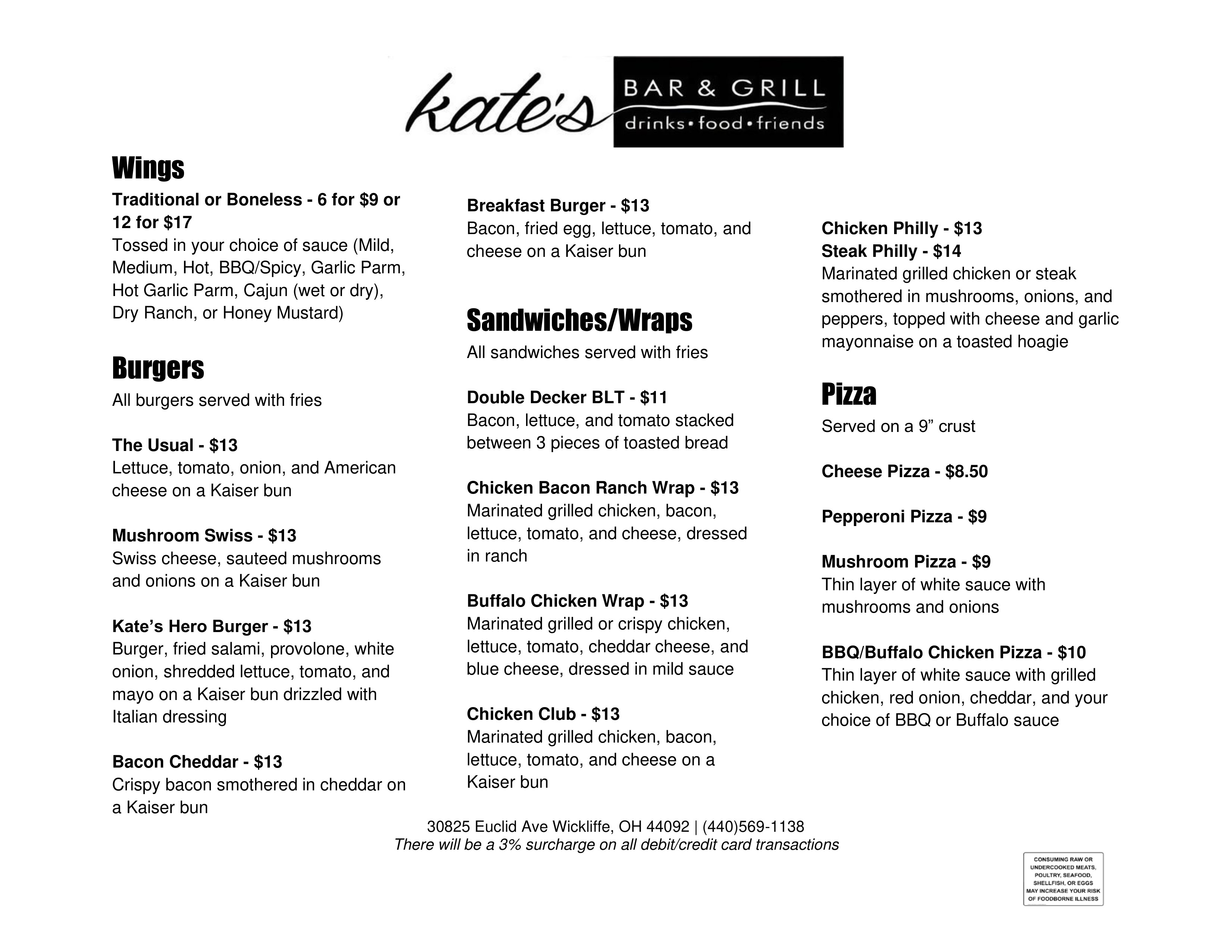 Menu – Kate's Bar & Grill