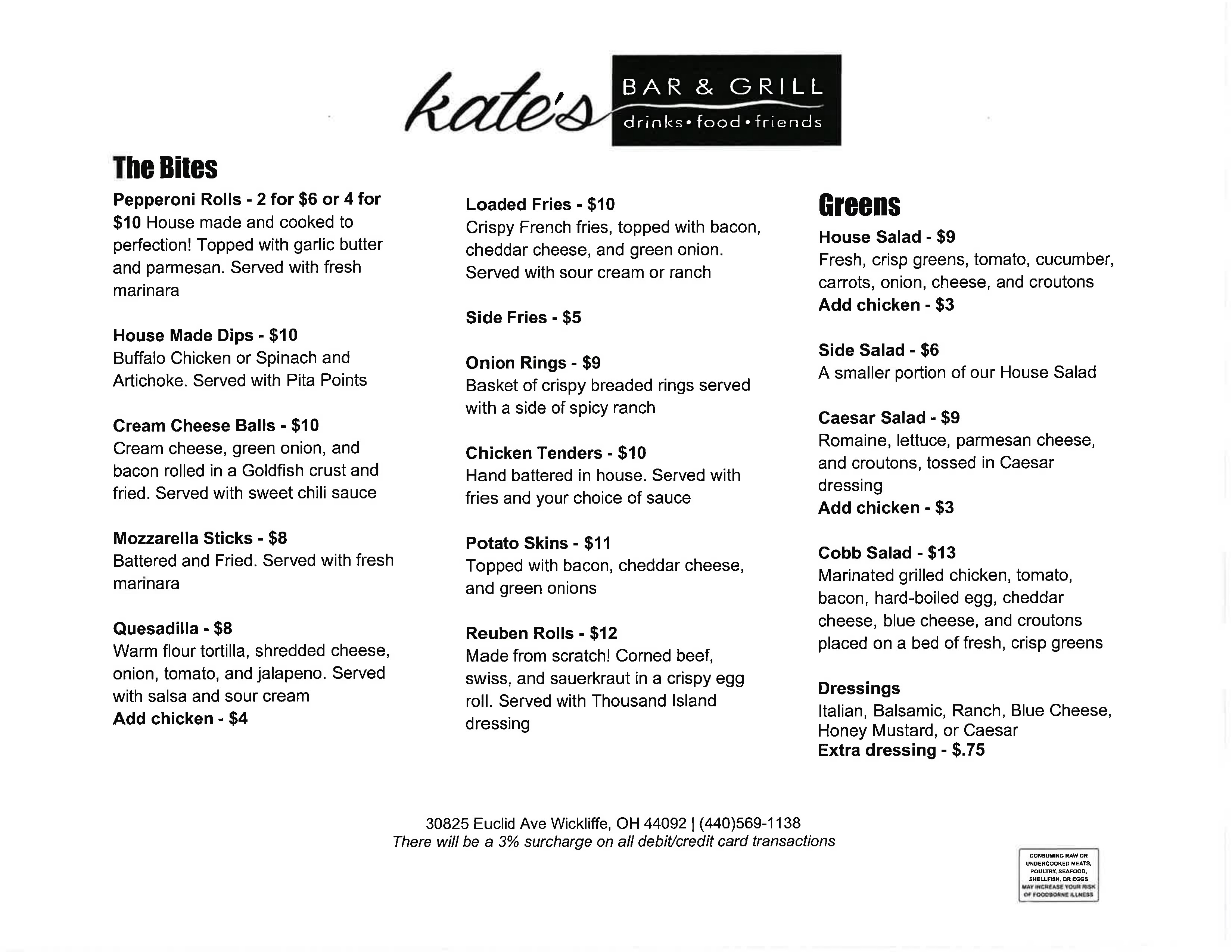 Menu – Kate's Bar & Grill